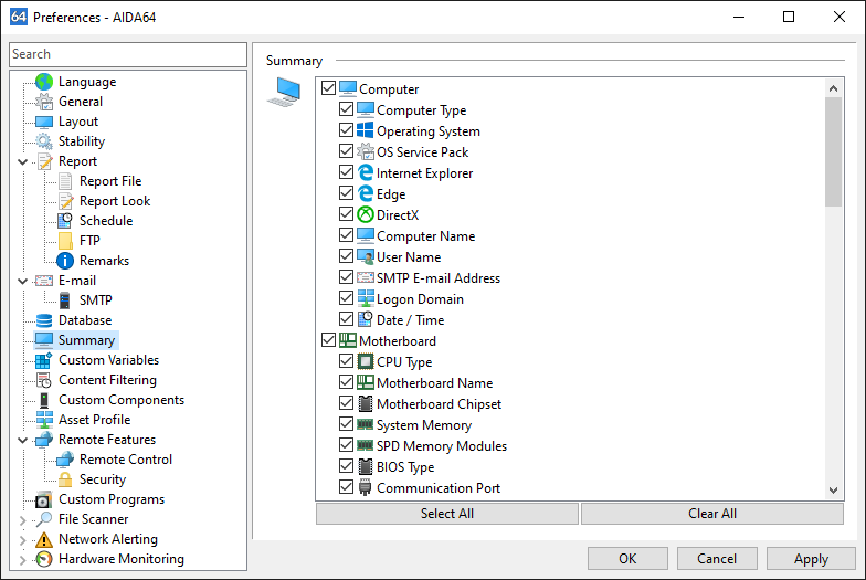 AIDA64 How To Select The Items You Want To Include In The Reports 